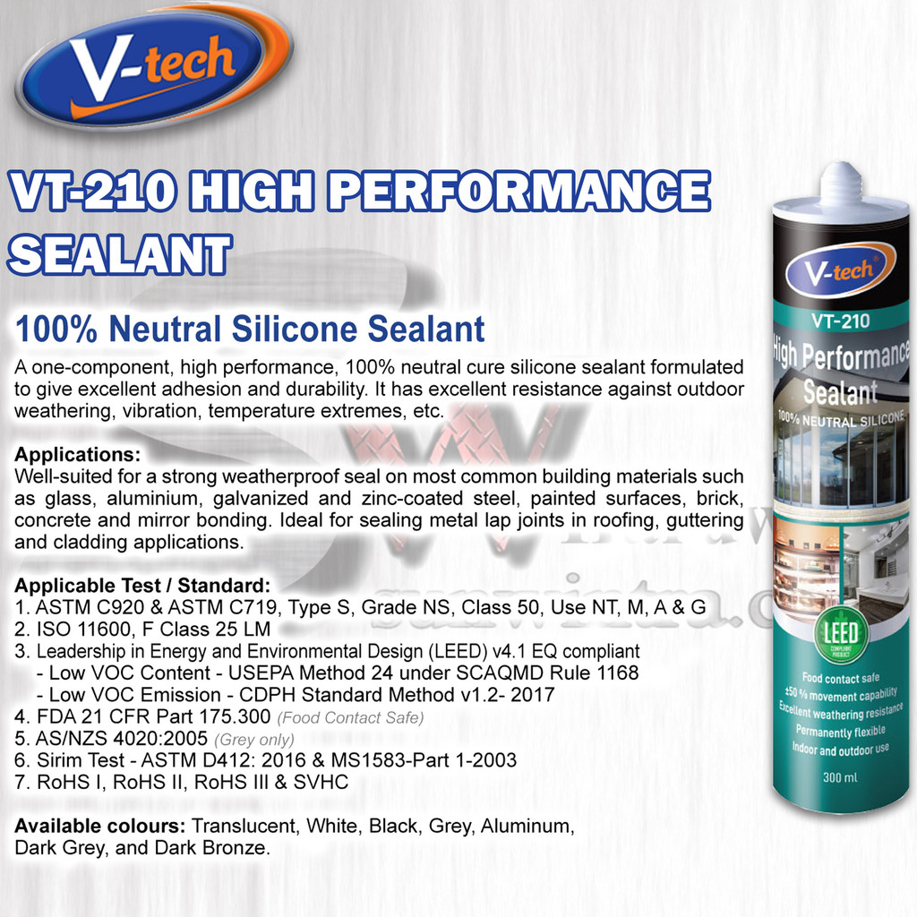 V-Tech 300ML VT-210 High Performance Sealant 100% Neutral Silicone ...