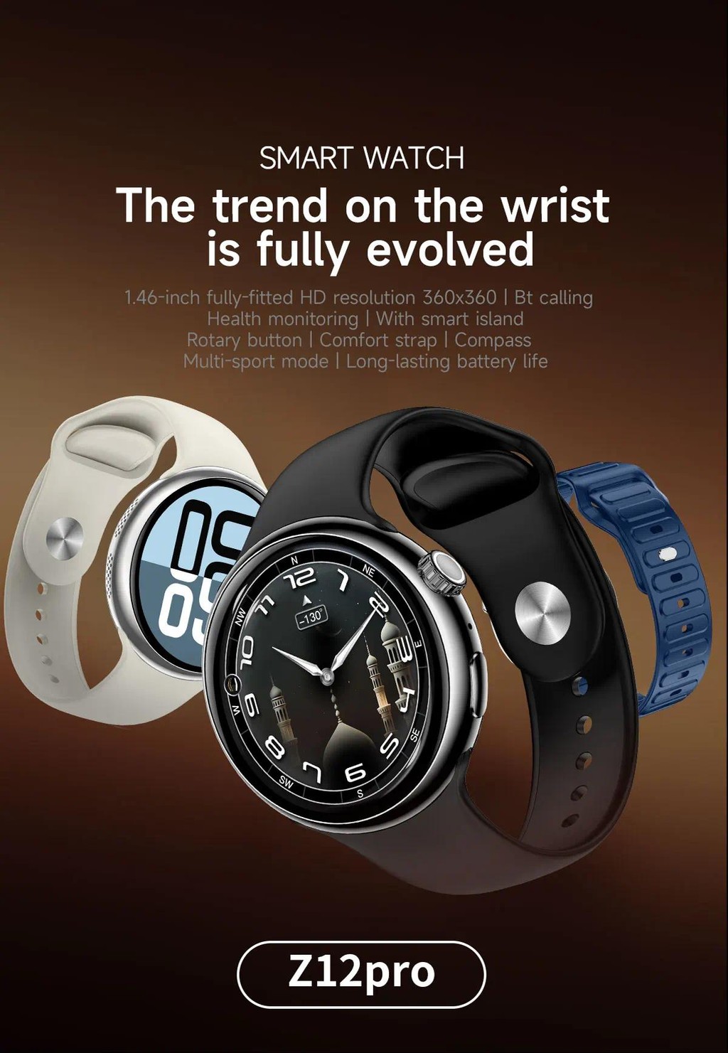 Z12 pro Smartwatch 1.46" Full Touch HD Screen GPS Fitness Tracker Heart ...