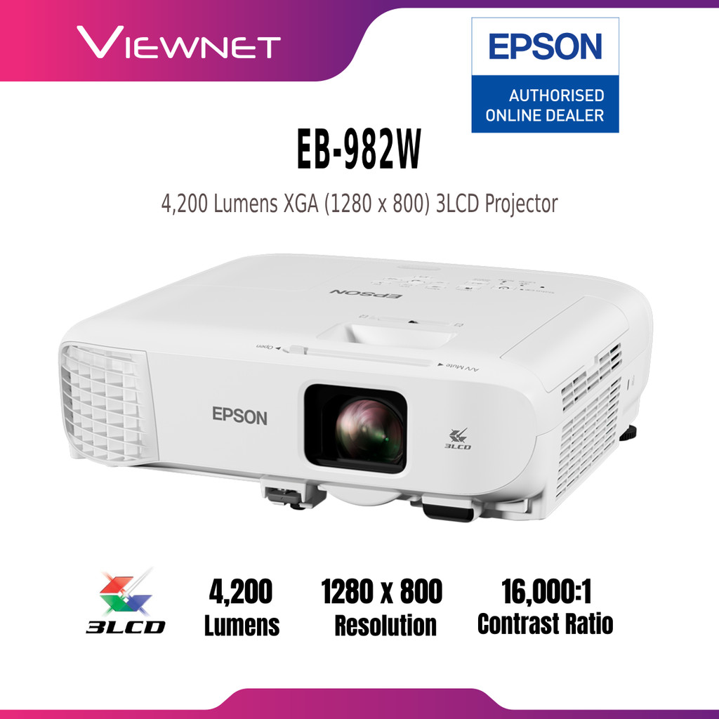 EPSON EB-982W 4,200 LUMENS WXGA (1280x800) 3LCD PROJECTOR WITH BUILT IN SPEAKER, CONTRAST RATIO ...