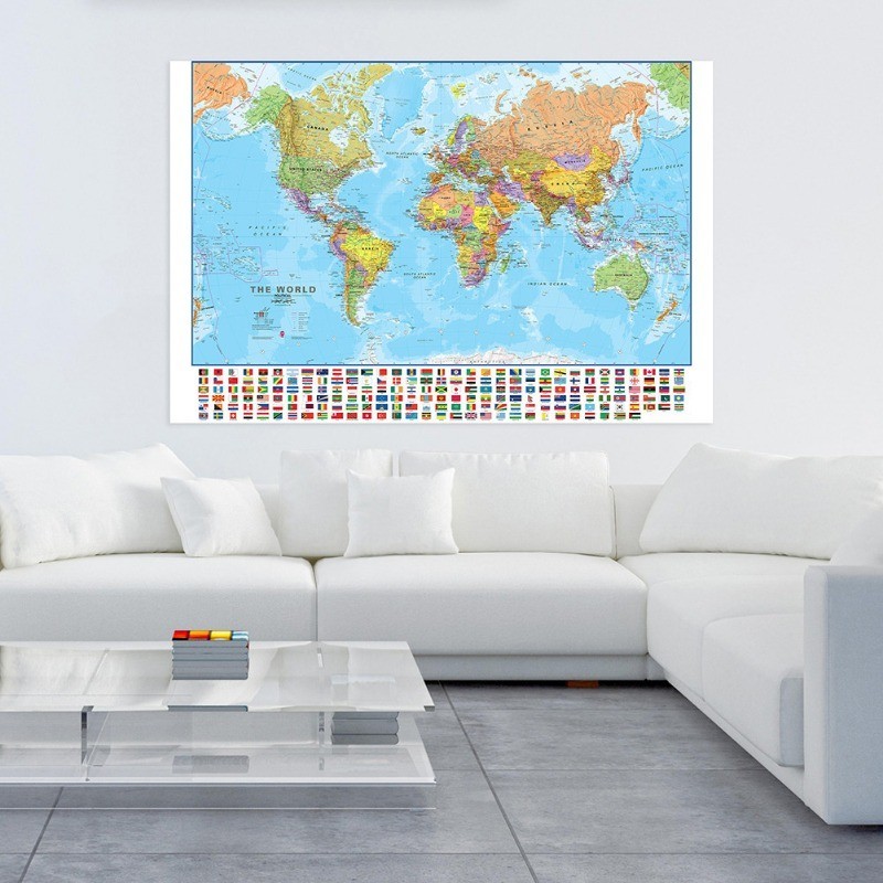 POSSBAY 5*3ft 150x100cm The World Map with Country Flags Non-woven ...