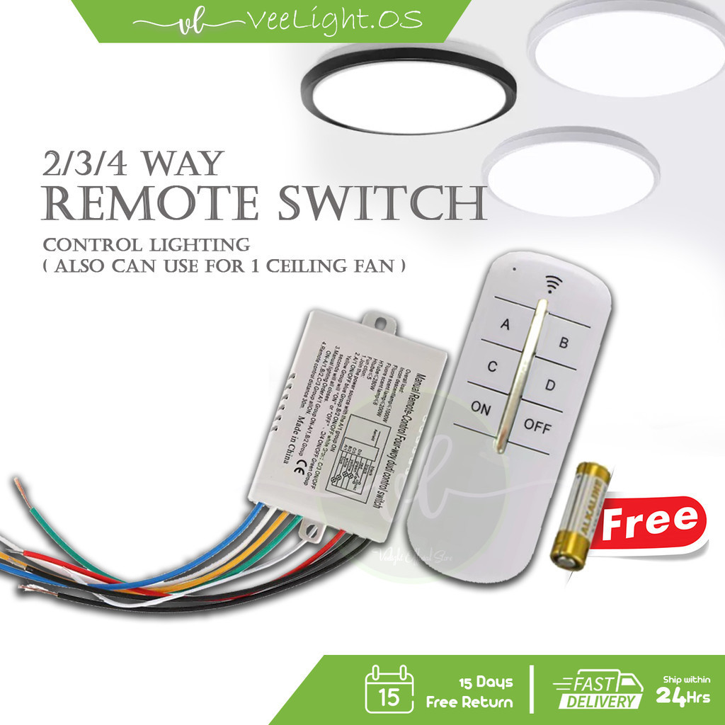 1/2/3/4 Way 220V Wireless Receiver Lamp Light RF Remote Control Switch ...