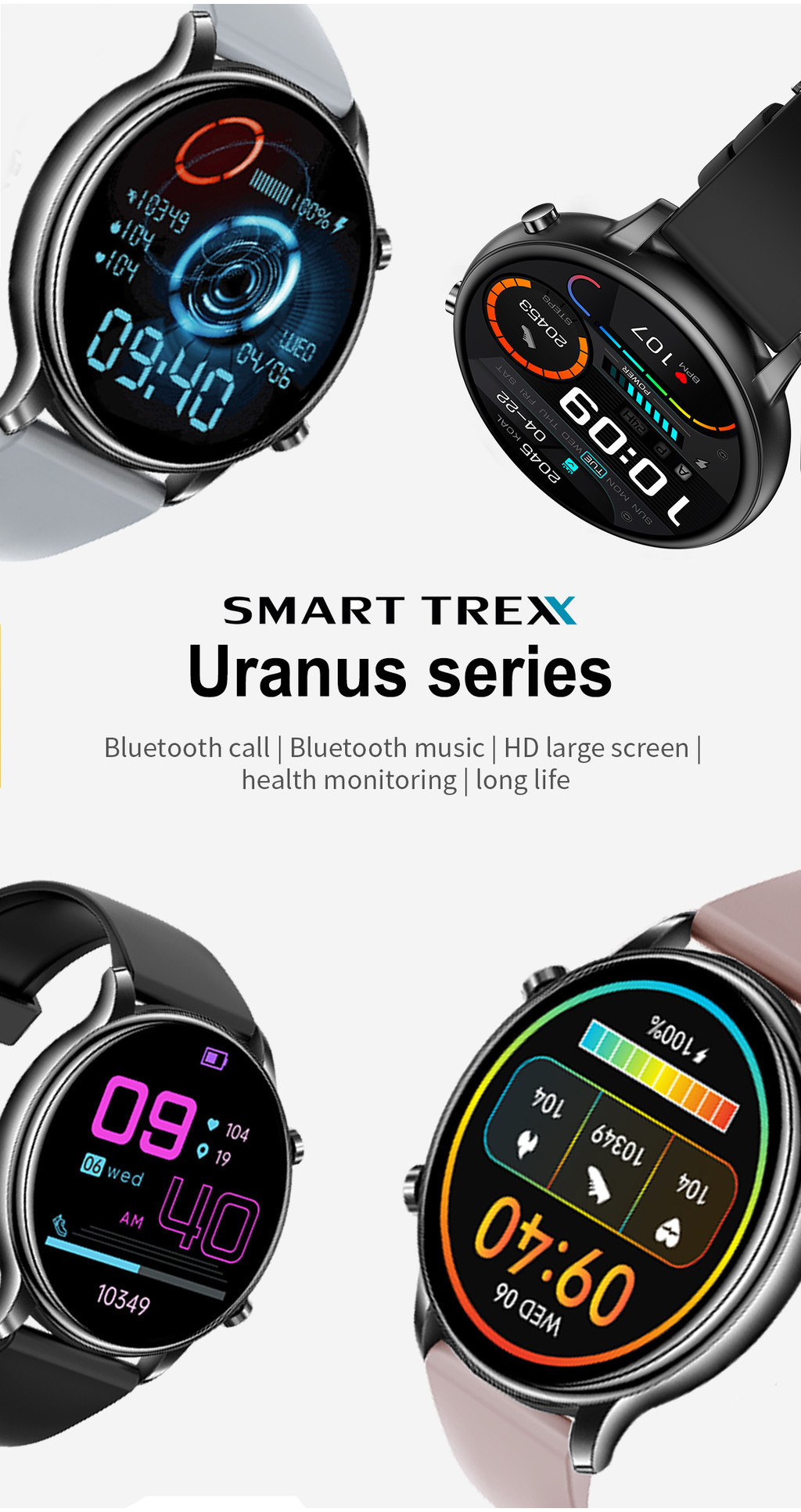 SUBMARINE Smart Watch SMART TREX URANUS Series Bluetooth Call Fitness ...