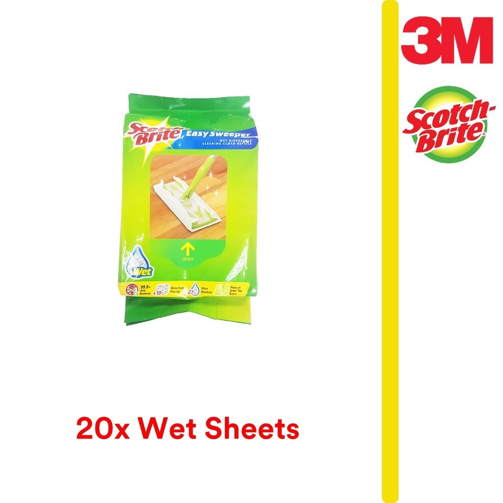 3M Scotch Brite 20pcs WET Disposable Easy Sweeper Refill Floor Sweeping ...