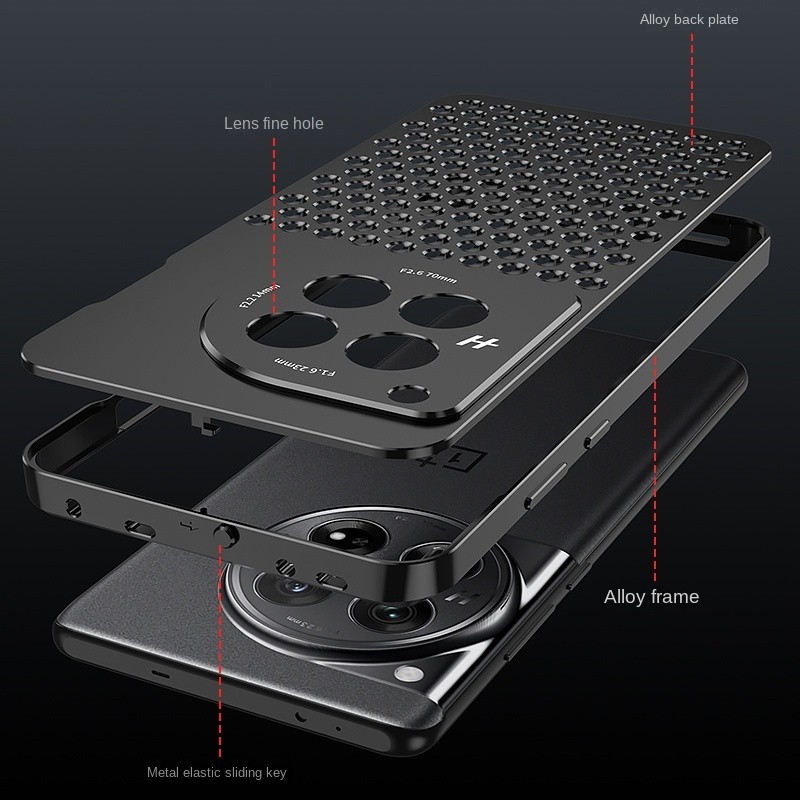 Case for OnePlus 12 Metal Hollow Heat Dissipation Holes Buckle Back ...