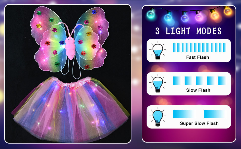 Girls Light up Fairy Costume Set LED Tutu Skirt LED Fairy Butterfly ...