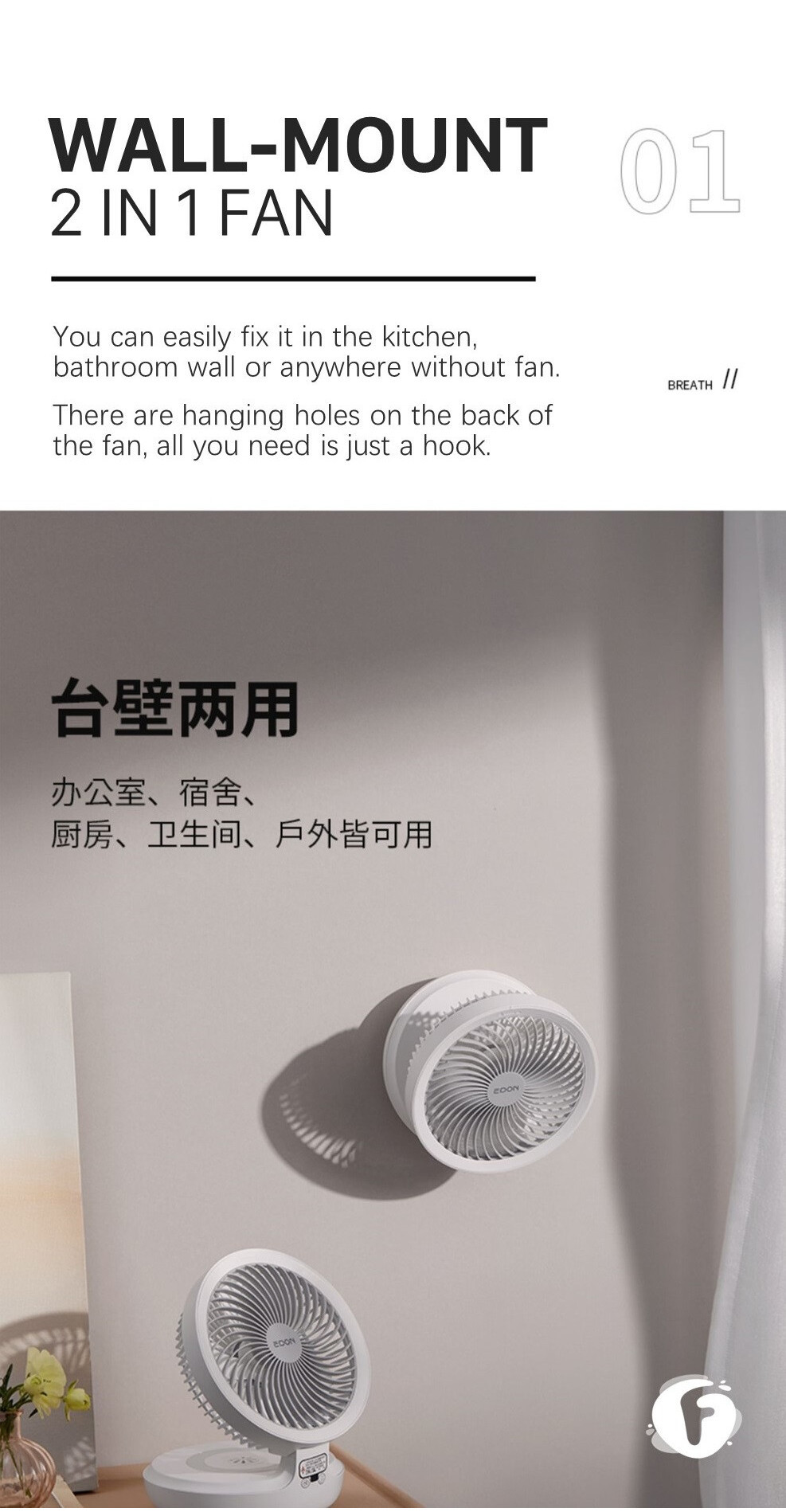 EDON Air Circulation Fan(7 inch) Auto Rotation Table Fan Wall Fan ...