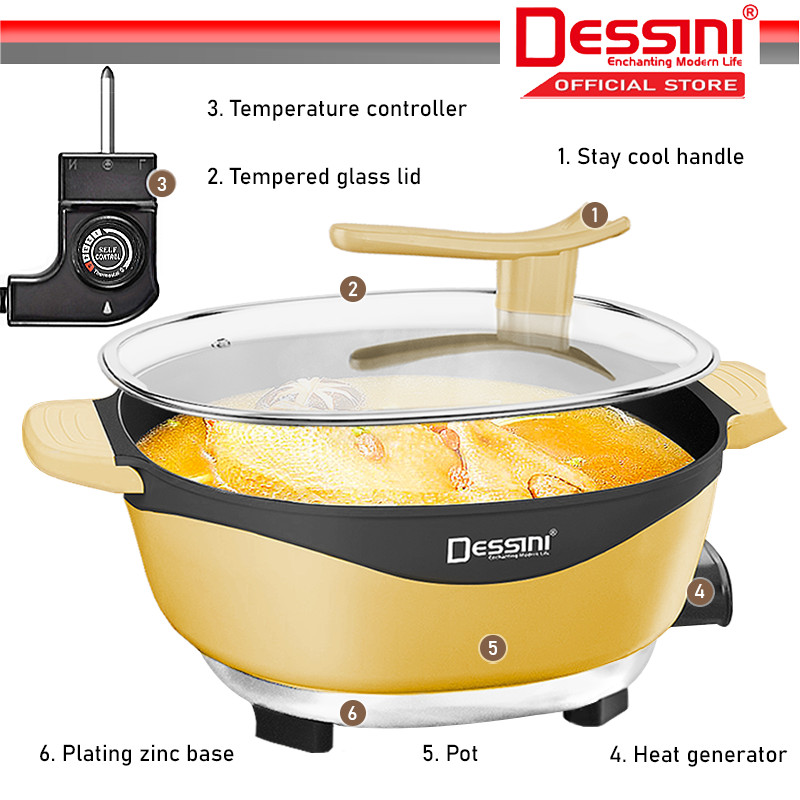 DESSINI ITALY Electric Cooker Steamboat Hot Pot Casserole Non Stick ...