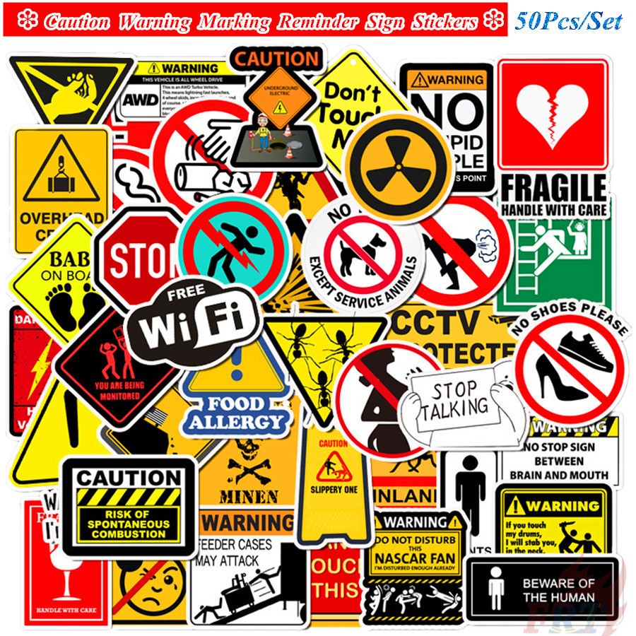 Warning Sign Series 03 Stickers 50Pcs/Set Caution Warning Marking ...