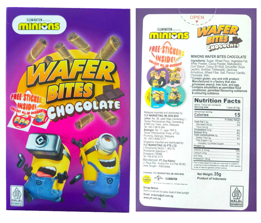 [FREE STICKERS INSIDE] Minions Wafer Bites (Chocolate / Durian) 35g ...