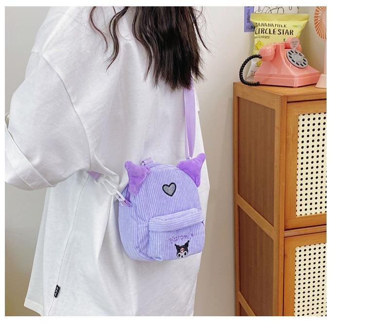 (B795) 17cm Kuromi Melody Cinnamoroll Sling Bag Corduroy Beg Baldu ...