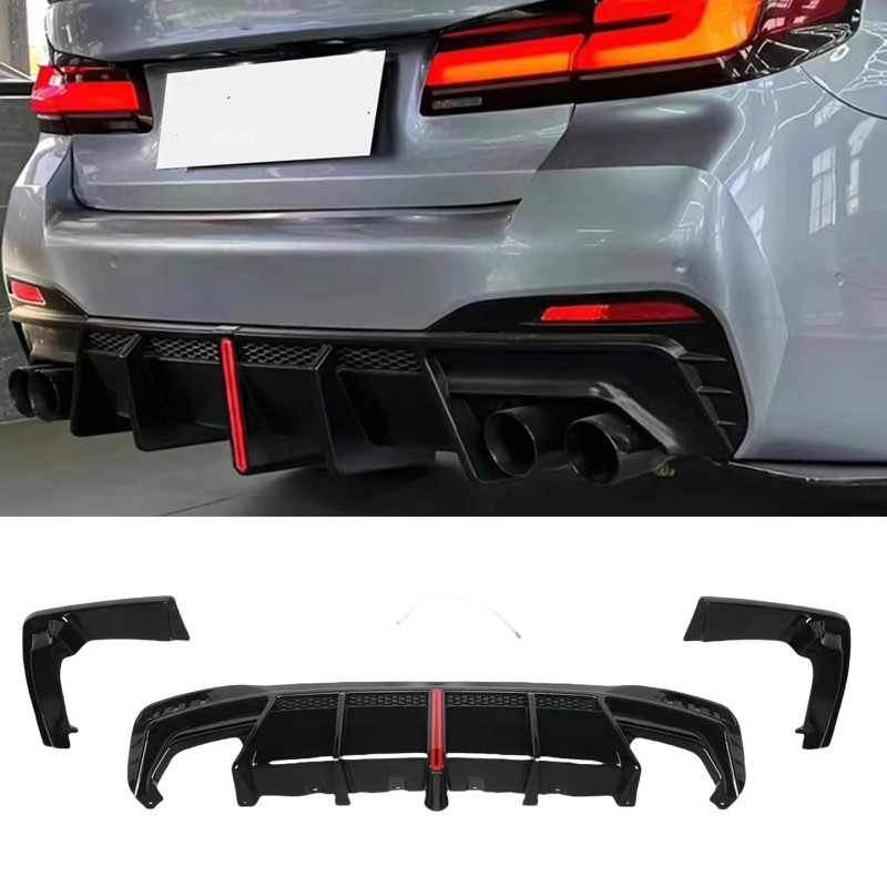 Rear Bumper Diffuser Lip Side Trim Corner with LED Light For BMW G30 ...