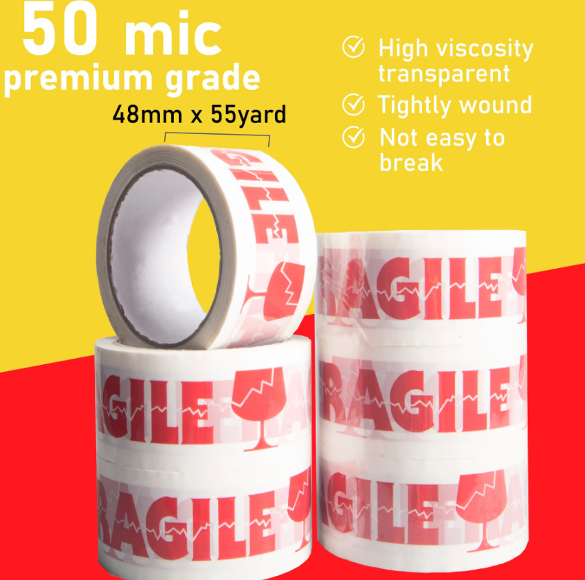 FCP OPP Tape With Fragile Wording 50mic x 48mm x 55 Yards Fragile ...