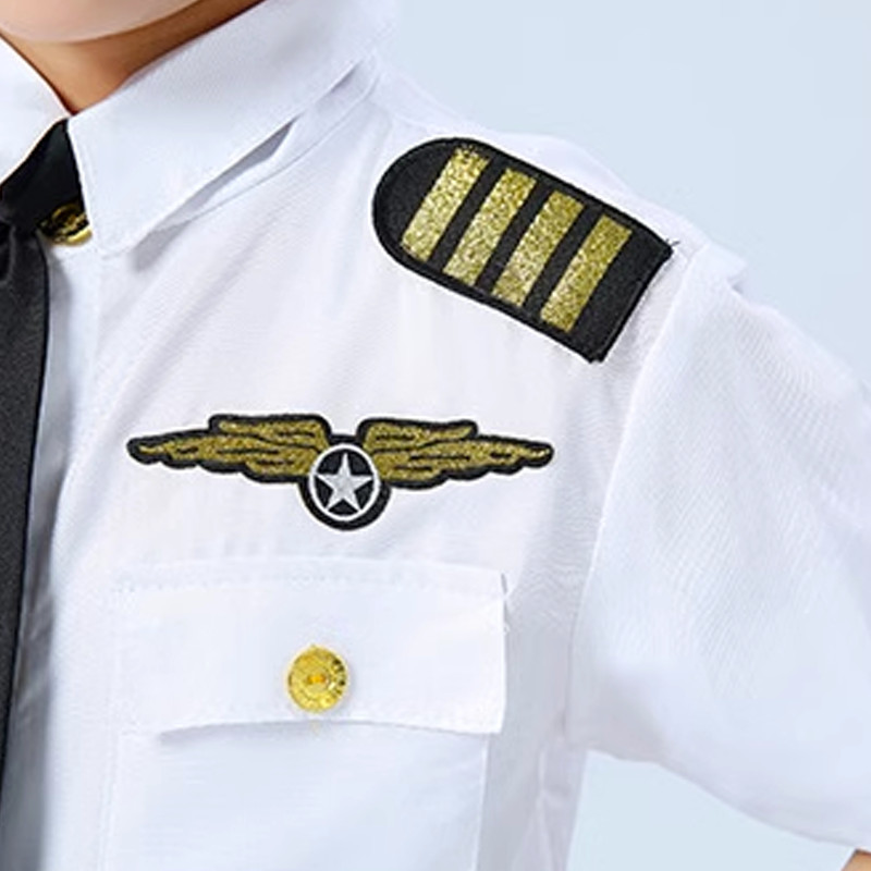 Pilot Captain Aircraft Commander Uniform White Black Suit For Kids Boy ...