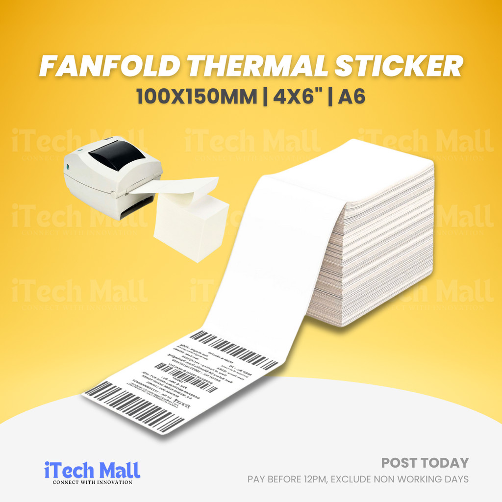 500pcs Thermal Label Sticker Waybill AWB Stack Fanfold 100x150mm A6 4x6 ...