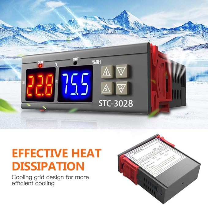 STC-3028 Dual Digital Temperature Thermostat Humidity Control Thermometer Hygrometer Incubator ...