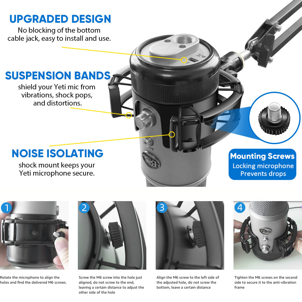 Microphone Shock Mount with Pop Filter [Custom Built for Blue yeti Mic ...