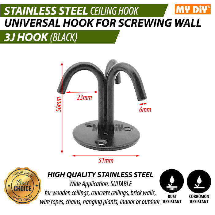 MYDIYHOMEDEPOT - STAINLESS STEEL CEILING HOOK / 3J HOOK ROUND BASE / U ...
