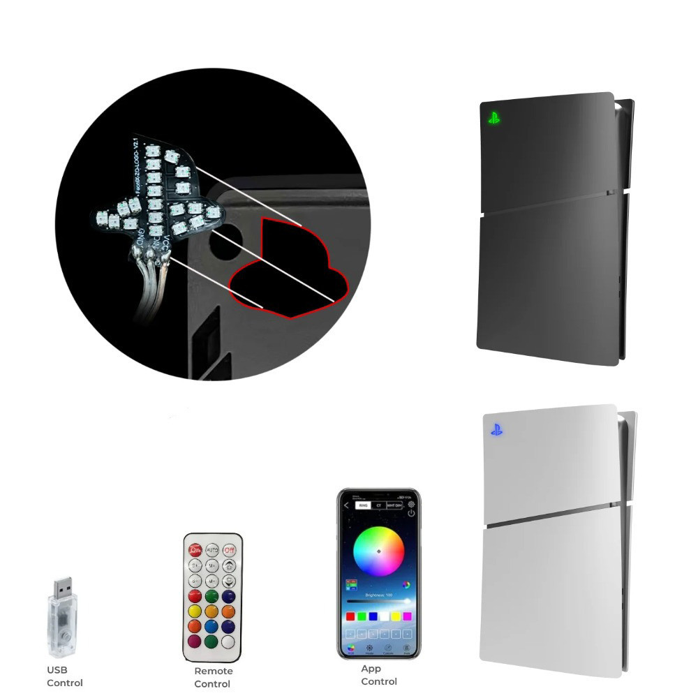Console Plates DIY Logo RGB LED Light for PS5 Slim Illuminated Logo LED ...