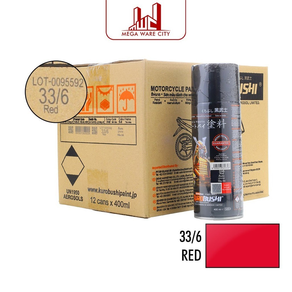 SAMURAI Spray Paint Red (33) Colour Paint 400ML (12 Cans/Box) Spray ...