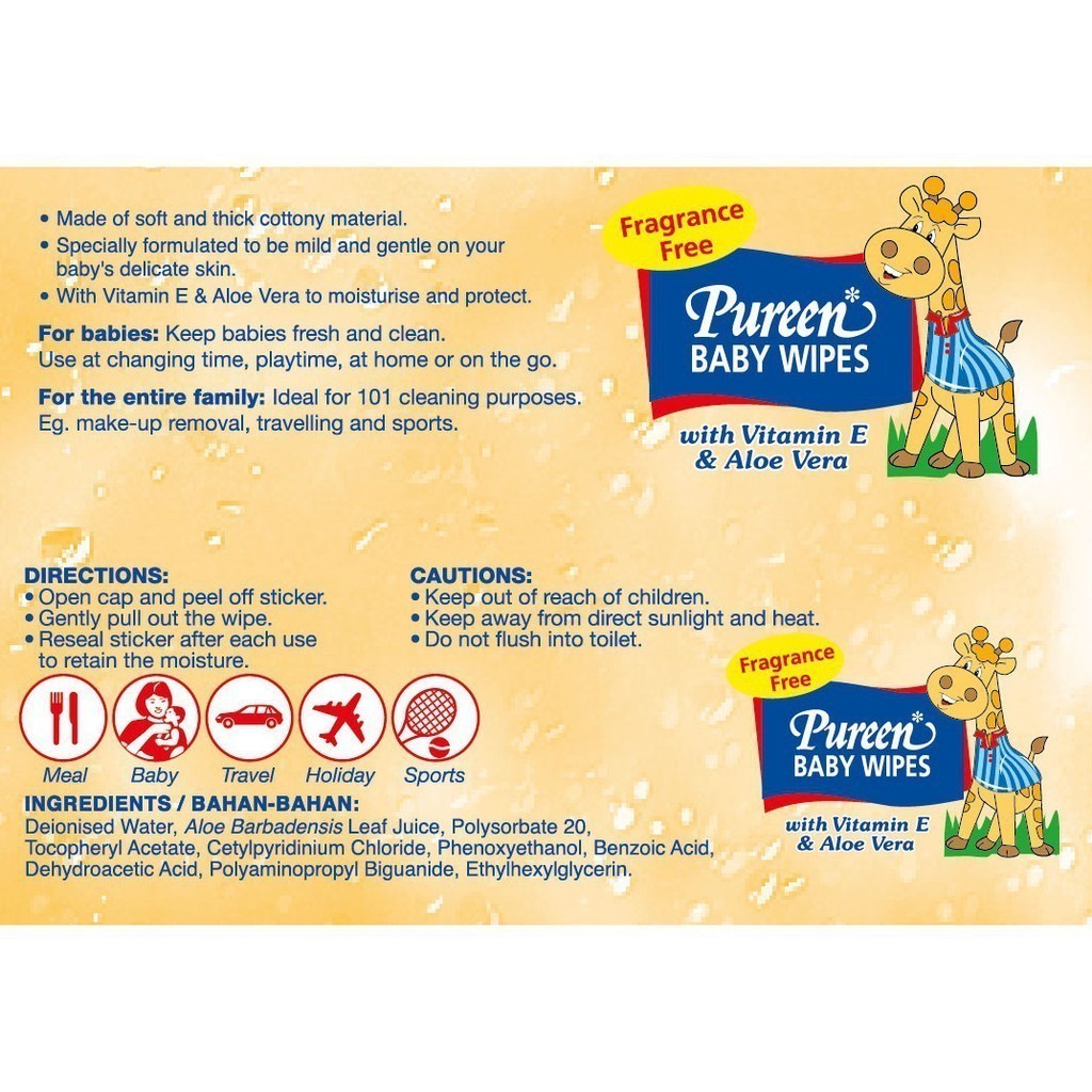 Pureen Baby Wipes Fragrance Free 100 Sheets (100's x6) Fresh Wiper ...