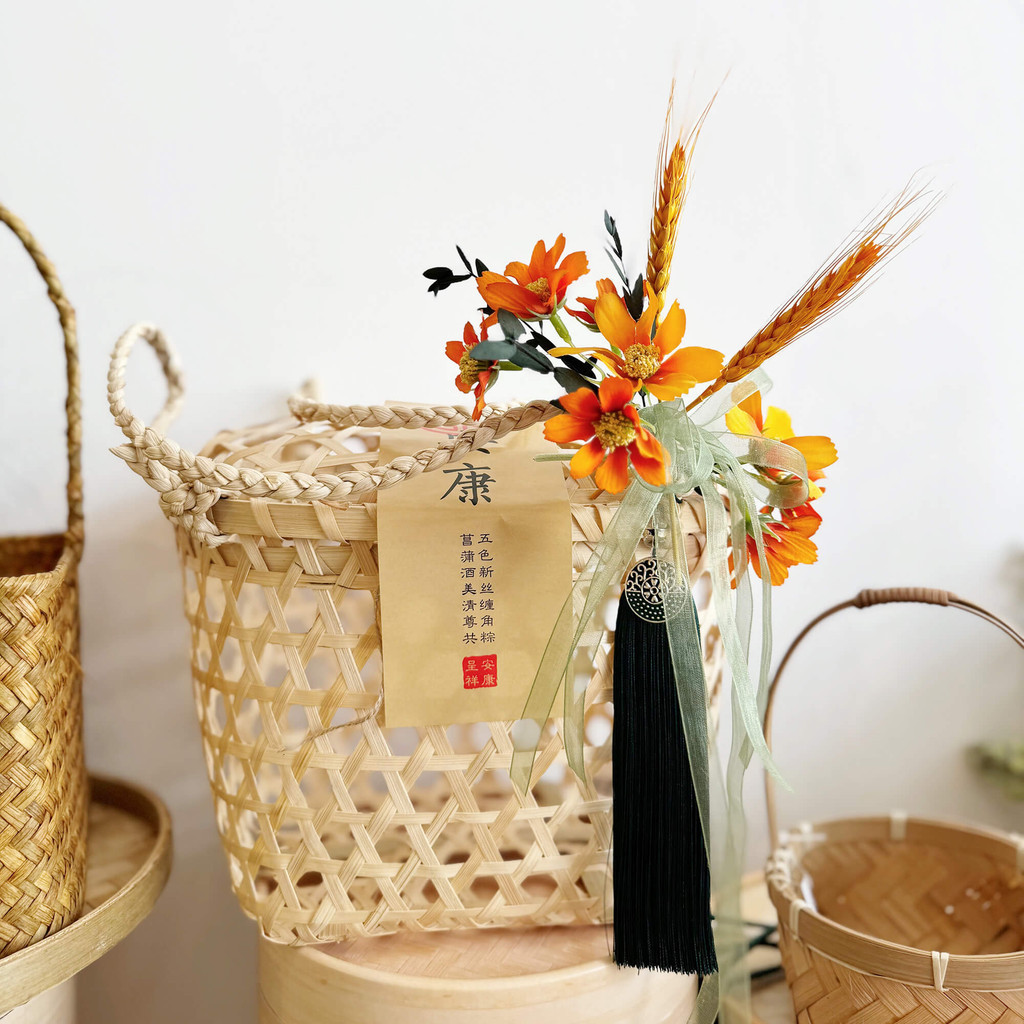 SHIOK Bamboo Weaving Basket With Cover For Flower Arrangement Bouquet ...