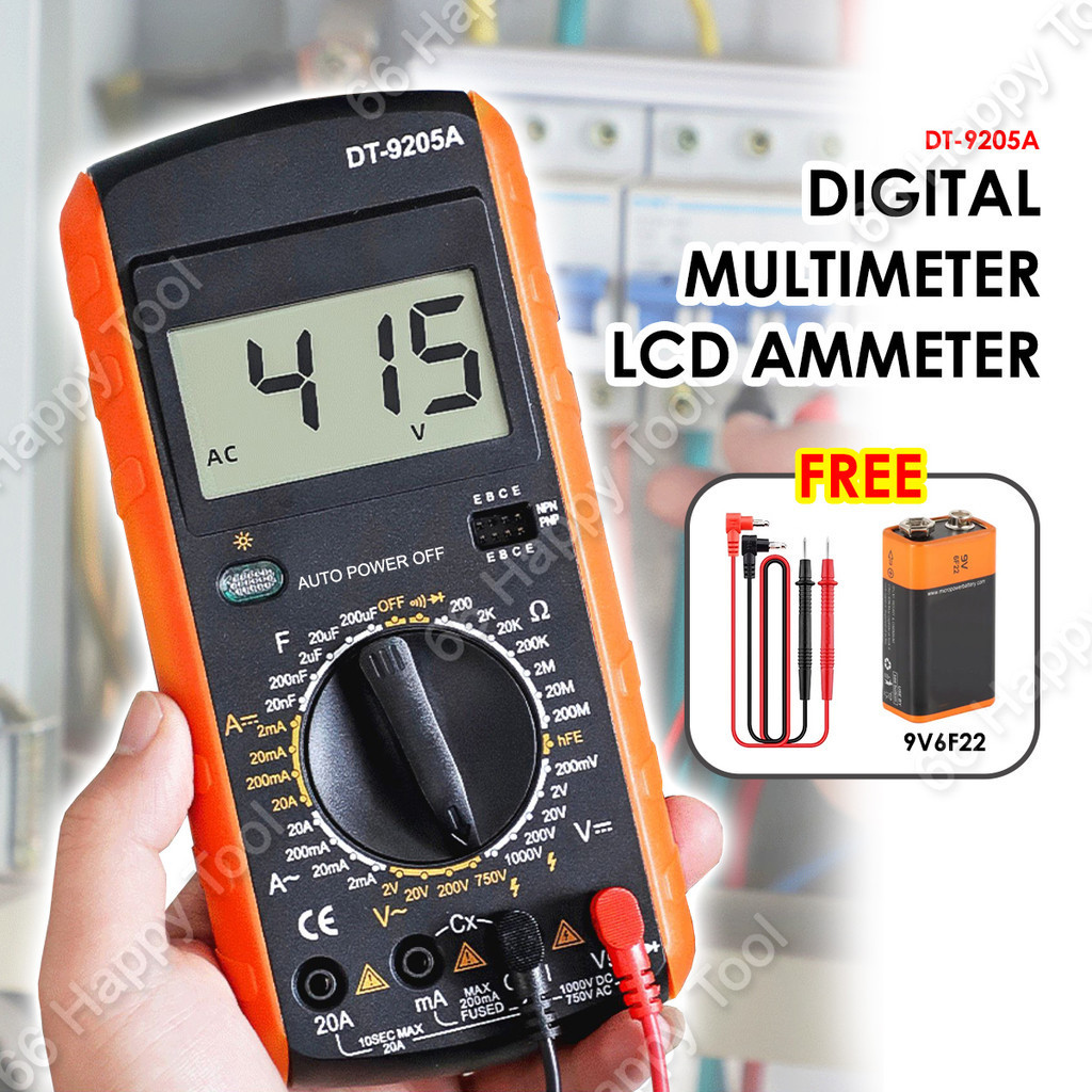 DT9205A Digital Multimeter LCD Ammeter Transistor 3-1/2 Digit Tester ...