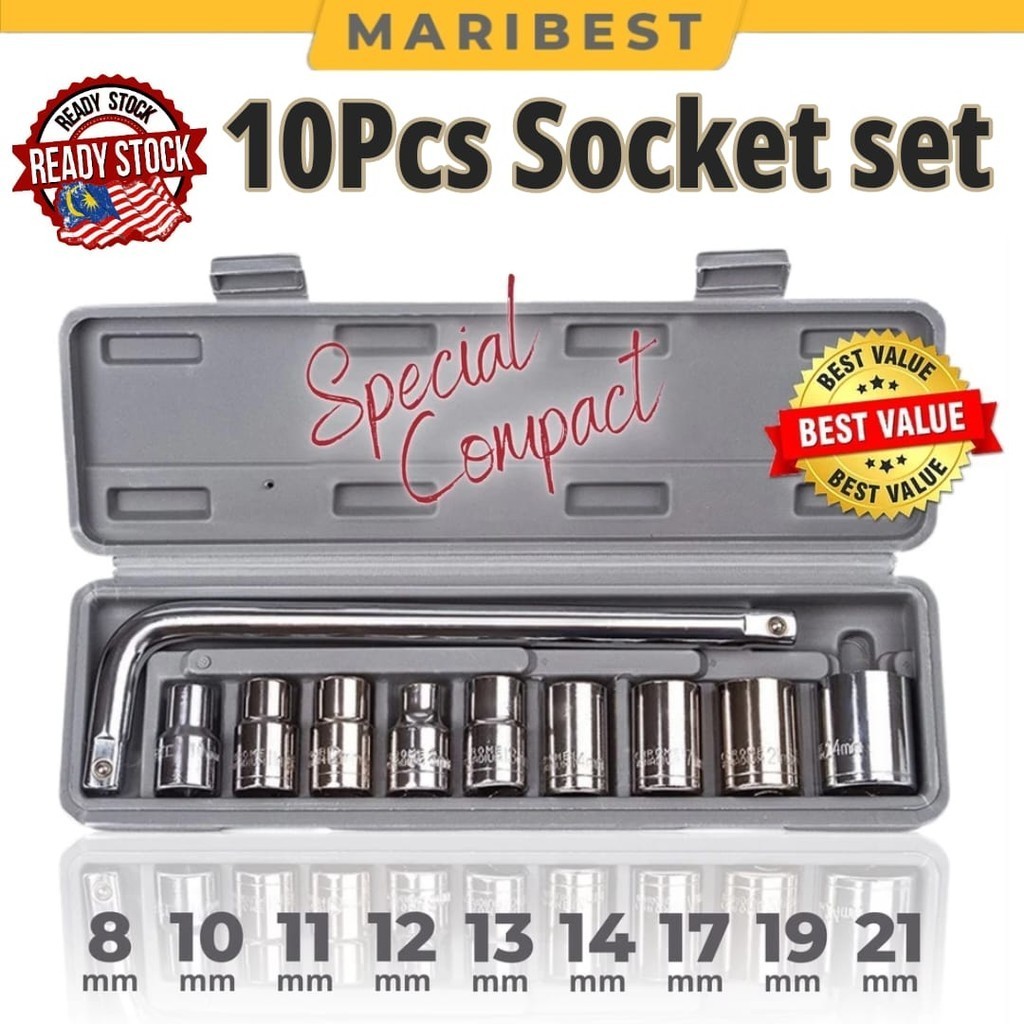 MLG-1810 10pcs Socket Wrench Set Box 8mm-21mm Socket Set Hand Tools ...
