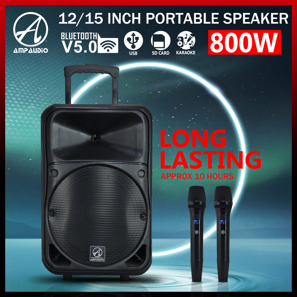 AmpAudio Portable Speaker 12/15 Inch Bluetooth Portable Speaker With ...