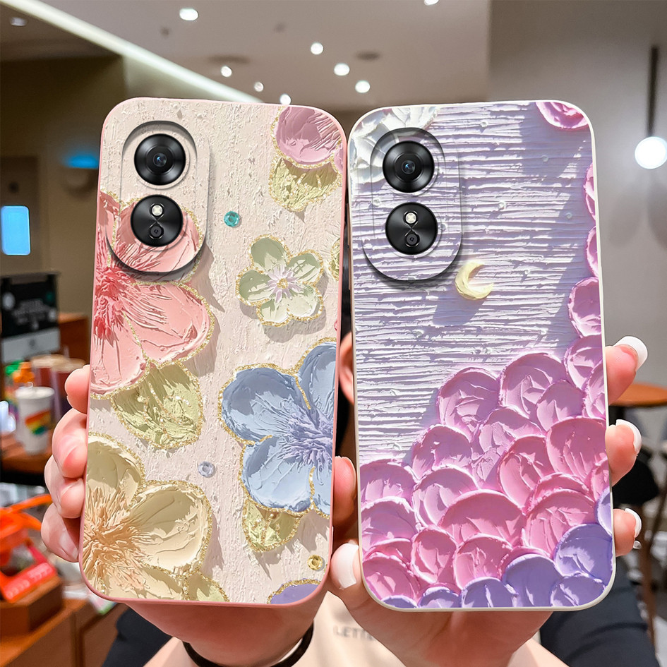 Phone Case For Oppo A17 A17K 4G Shockproof Casing Square Liquid Cute ...