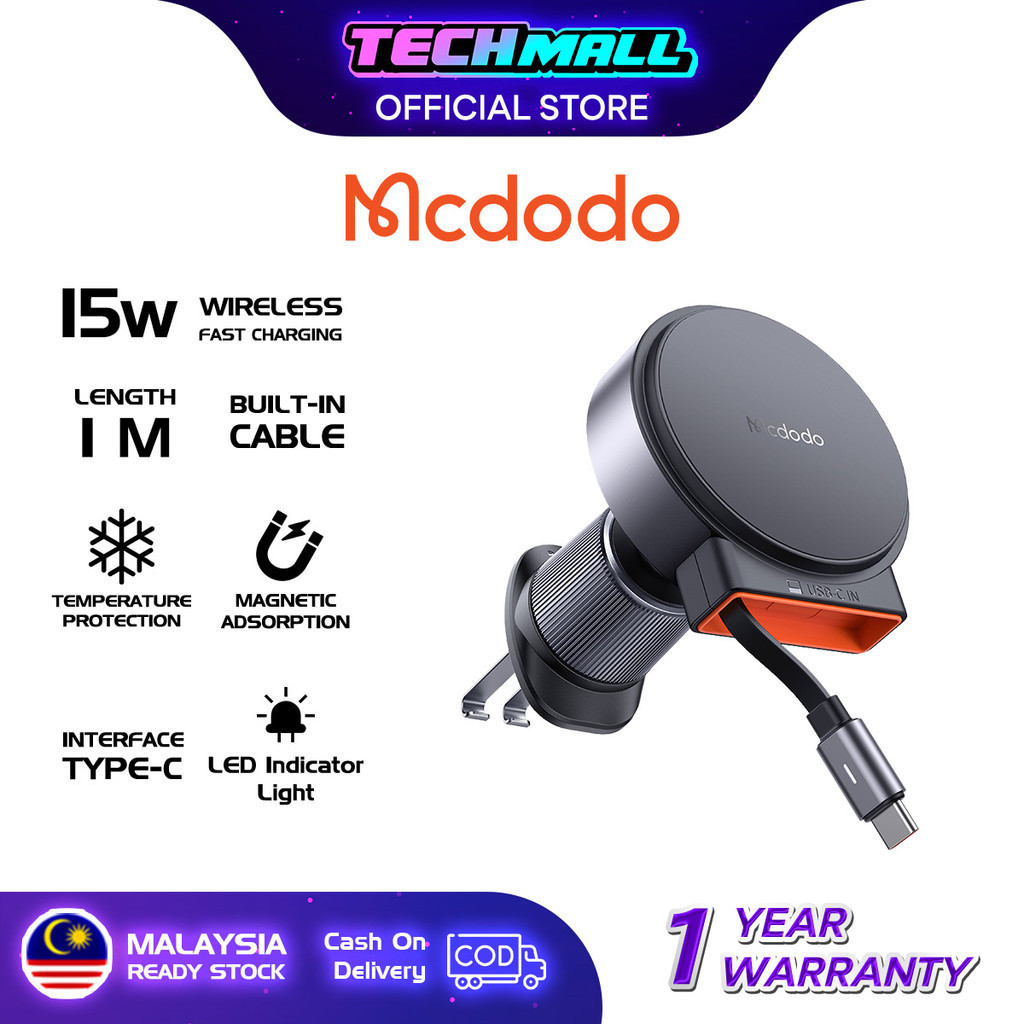 MCDODO CH300 15W MAGNETIC WIRELESS CAR CHARGER WITH RETRACTABLE CABLE | Shopee Malaysia