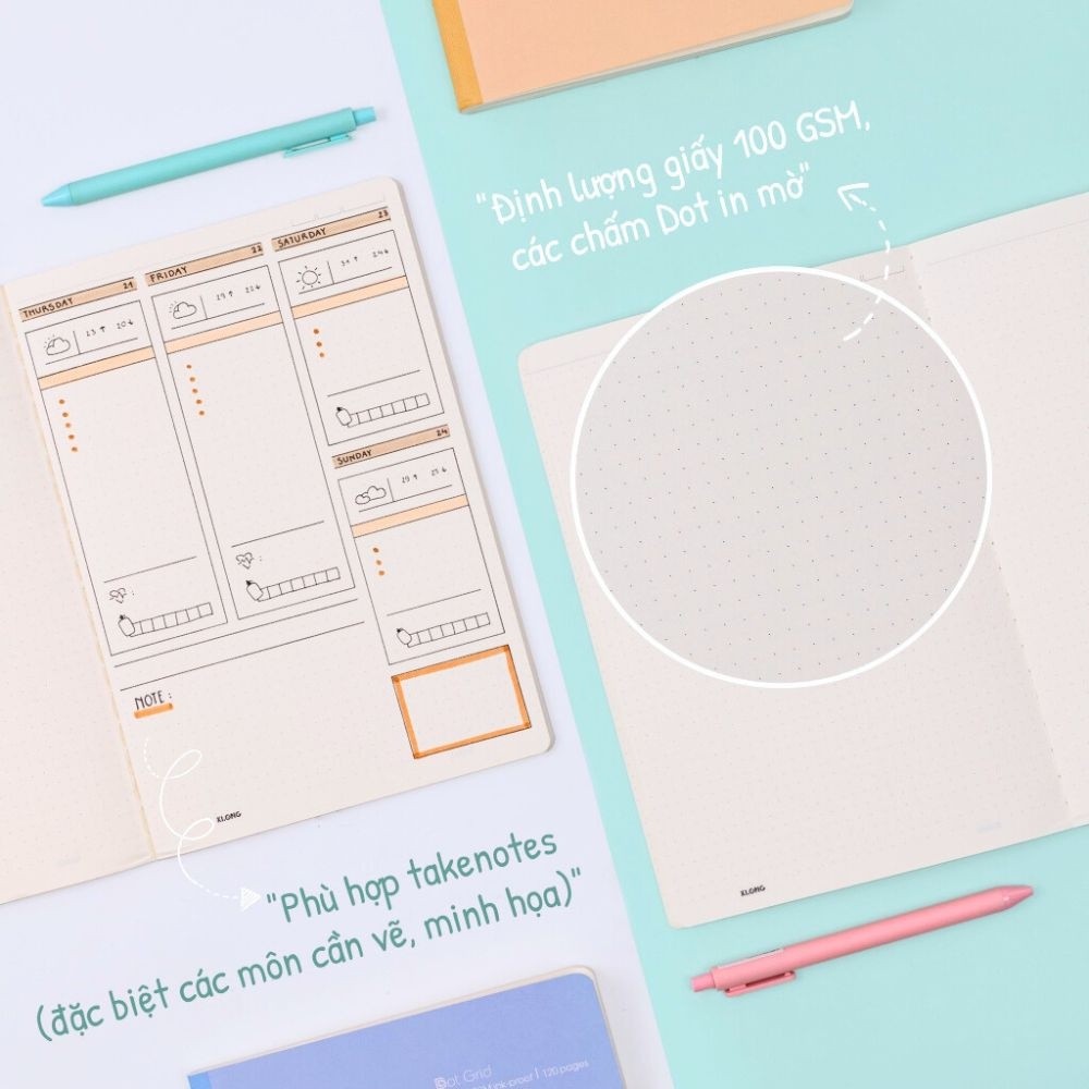 Notebook B5 80 pages Dot grid Dotted core MS 837 [Choose Color] sewn ...