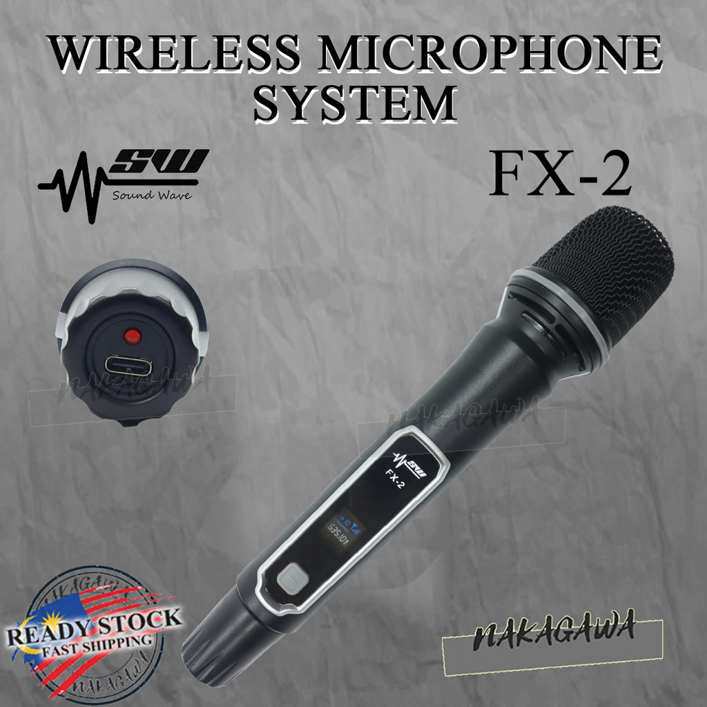SOUND WAVE WIRELESS MICROPHONE TWO HANDHELD DYNAMIC CORDLESS MICROPHONE ...