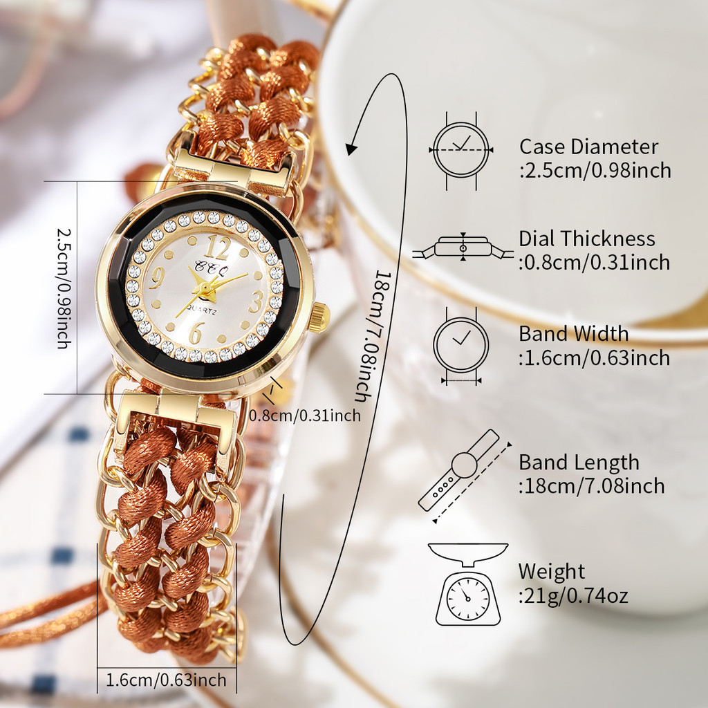 Small Dial With Diamond Inlay Women's Woven Rope Watch Women's Retro ...