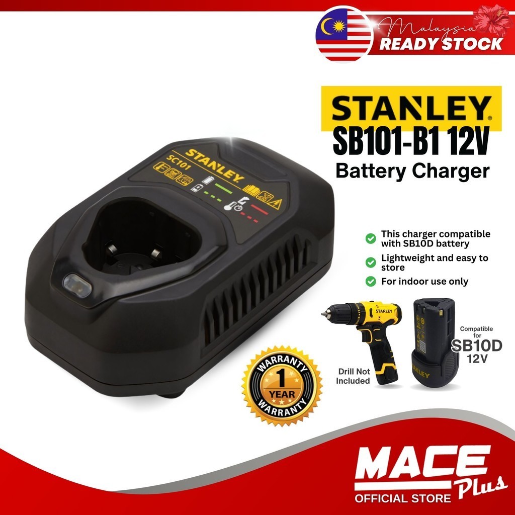 STANLEY SC101-B1 Battery Charger for Cordless Drill for Battery SB10D-B1 Li-Ion Rechargeable 12V ...