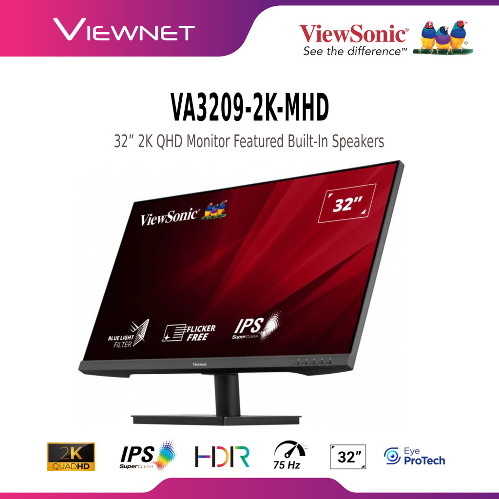 VIEWSONIC 32” VA3209-2K-MHD LED QHD 2560X1440P@75HZ IPS PANEL LCD ...