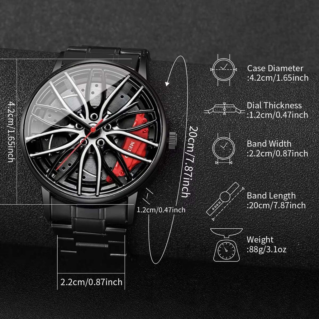 4PCS Men 3D Car Wheel Dial Steel Band Watches Set Fashion Sports Steel ...