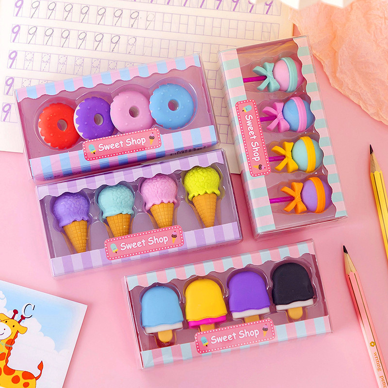 𝐂𝐔𝐓𝐄-𝐅𝐈𝐗 10/20/30/40/50pcs 4 In 1 Detachable Eraser Set Dessert School ...