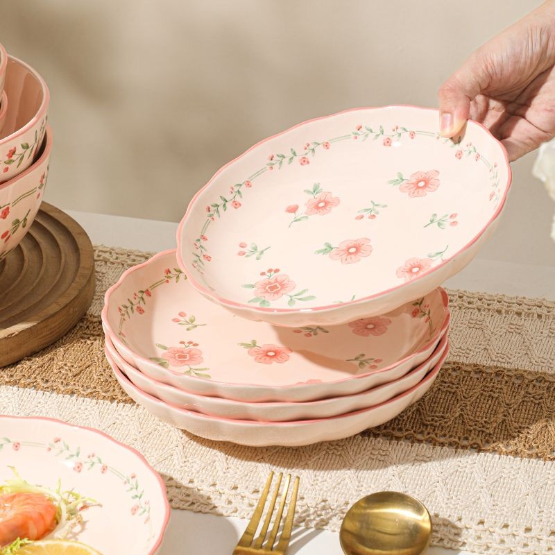 Ceramic Plate Set Rice Bowl Dish Plate Household Tableware Round Plate ...