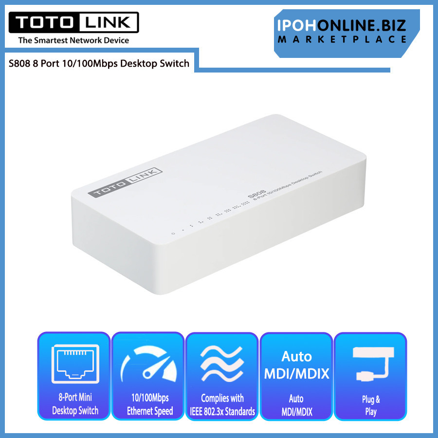 TOTOLINK S808 8 Port 10/100Mbps Mini Desktop Network Switch | Shopee ...