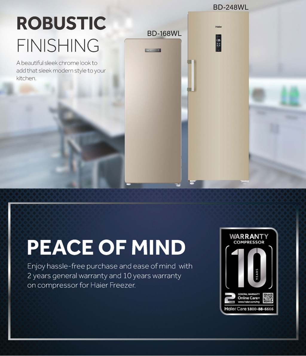 Haier 168 / 250 Liter Upright Freezer NO Frost BD-168WL BD-248WL ...