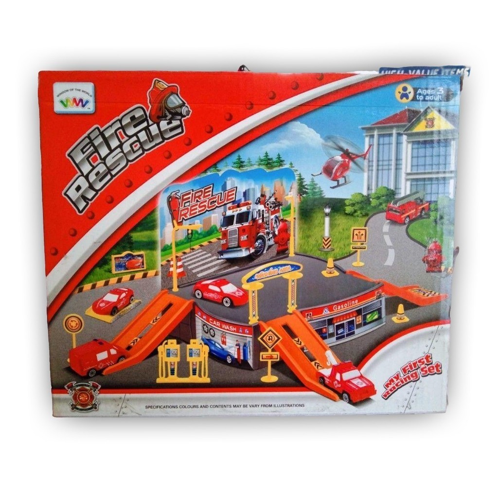Children Tracks Parking Alloy FIRE RESCUE Car Helicopter Railway Toy ...