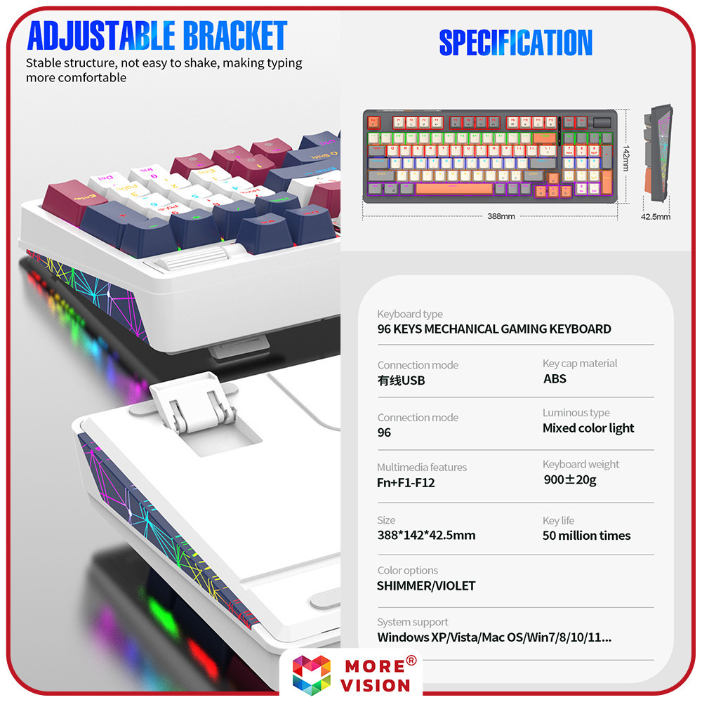 XUNFOX K85 Mechanical Keyboard RGB Wired USB 96 Keys Volume Control 2 ...