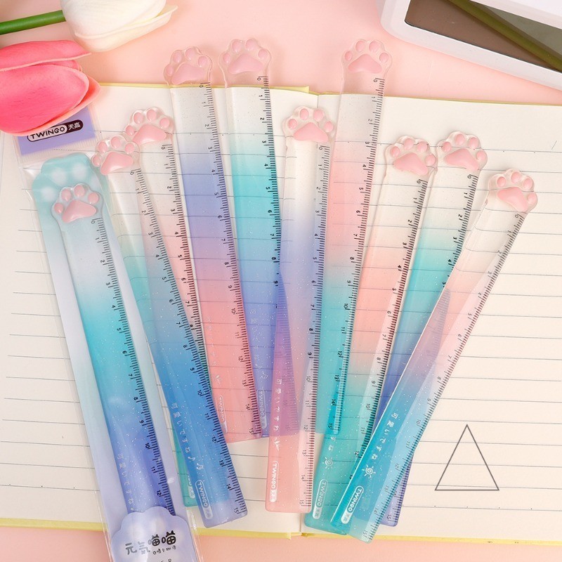 15cm Gradient Color Cute Cat Claw Measuring Ruler - Children Drawing ...