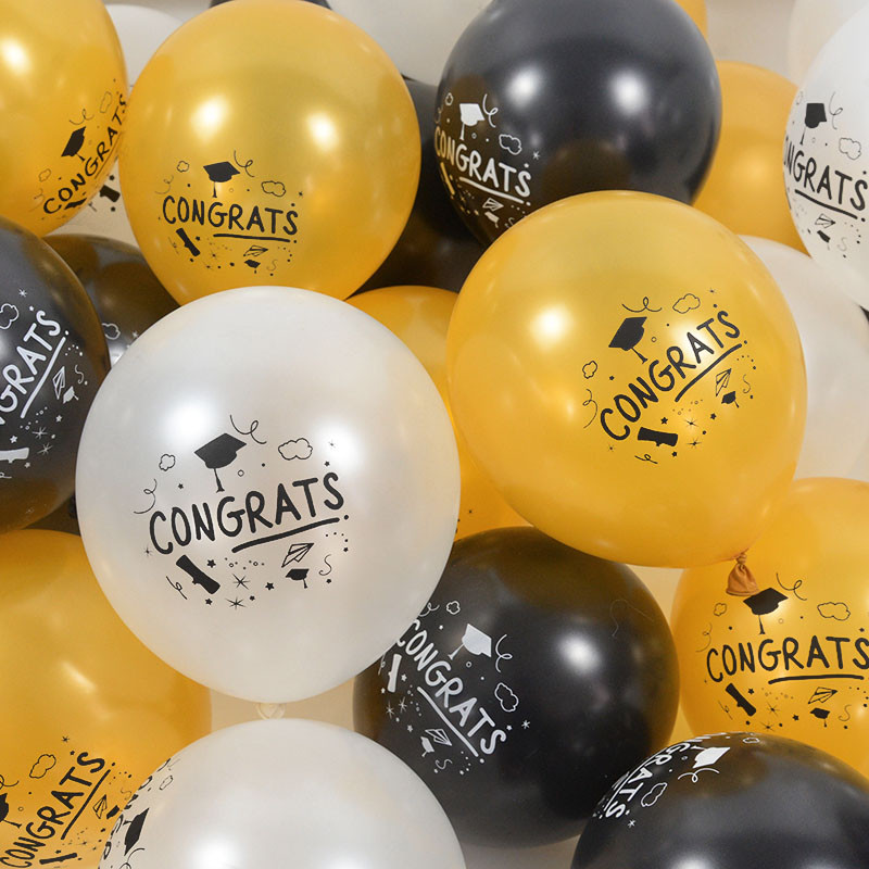 Graduation Balloons Gold Black White Congrats Latex Balloon Set ...