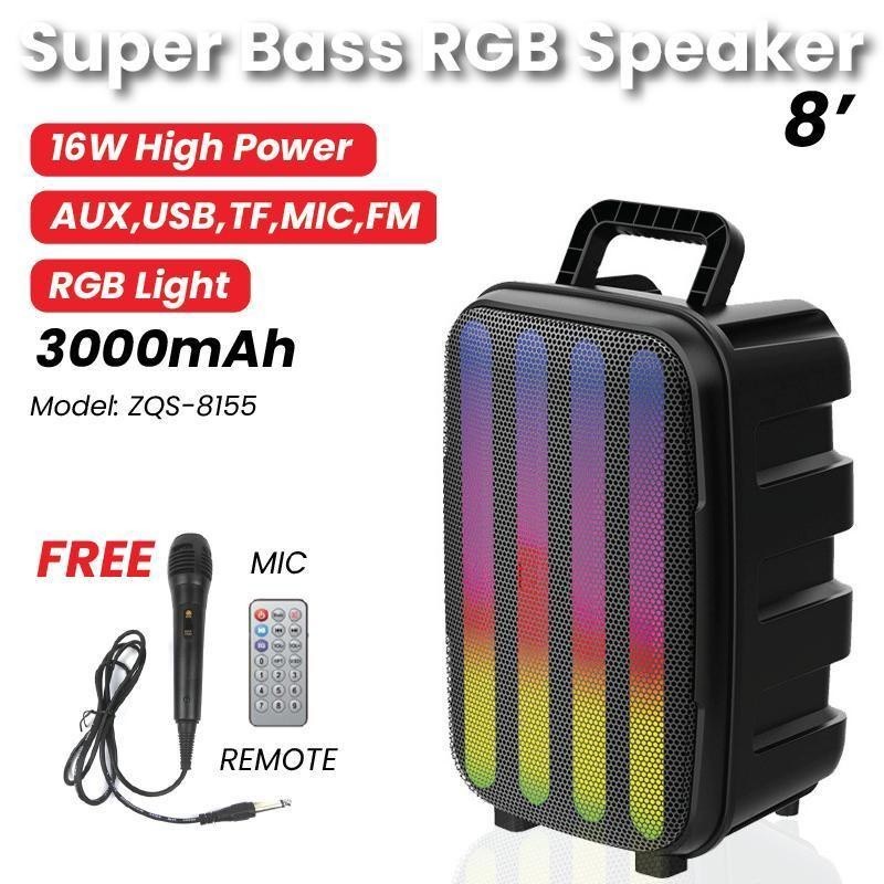 ZQS-8155 8 Inch Sound Box Bluetooth Speaker Wireless Surround Sound Led Portable Speaker ZQS8155 ...