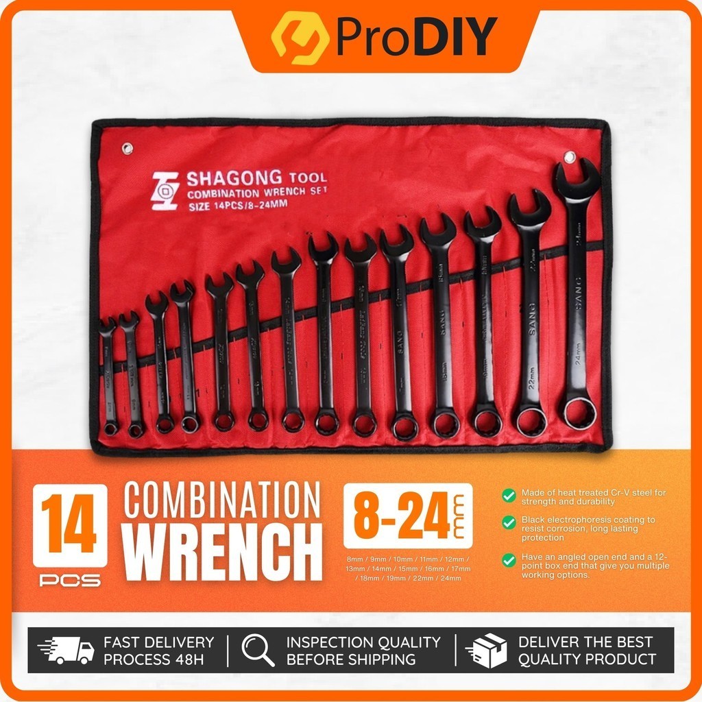 8PCS/14PCS Combination Wrench Spanner Set Tools 8-24mm Black Chrome ...