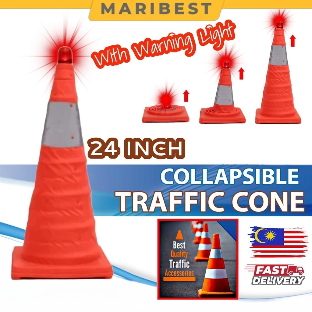 24Inch Foldable Safety Security Traffic Cone with Warning Light ...