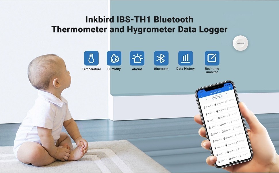 INKBIRD IBS-TH1 PLUS Bluetooth Thermometer Hygrometer Temperature Humidity Meter Data Loggers ...