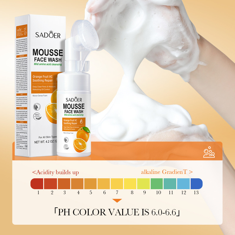 ROREC SADOER Orange Fruit VC Mousse Face Wash Amino Acid Deep Clean Pores Moisturizing Foam ...