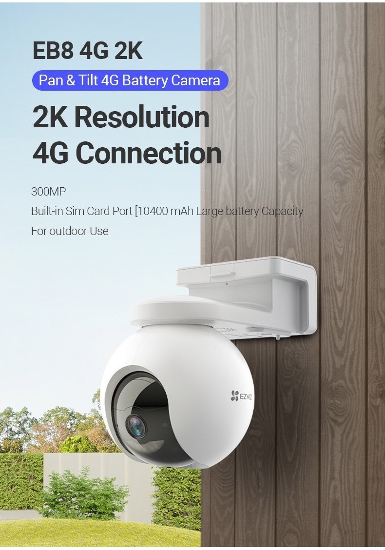 Ezviz EB8 4G 3MP 2K Pan & Tilt GPS Battery Powered Two Way Talk Color ...